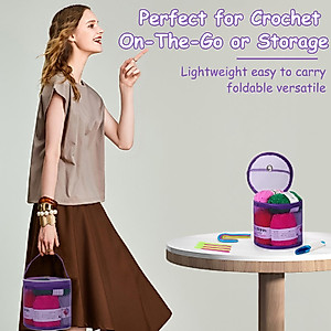 Katech Yarn Storage Case Empty Small Round Mesh Storage Bag Portable Knitting Yarn Balls Organizer Basket Crochet Thread Sewing Accessories Storage Tote Bags (Purple)