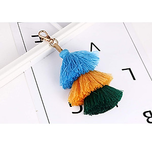 ZOONAI Women Colorful Tassels Charm Keychain Car Keyring Holder Bag Wallet Purse (Beige)