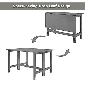 LUMISOL Farmhouse Drop Leaf Folding Dining Table, Space Saving Flip Top Dining Kitchen Table for 4, Solid Wood Extendable Dining Room Table for Small Space, from 18" to 36" (Gray)