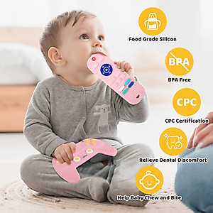 THOOKE Remote Teether for Baby, 2Pcs Silicone Teething Toys for Infant Toddler 0-12 Months, Game Control Chew Gel Gifts for Newborn Kids/Boy/Girl, BPA Free Freezable Relief Molars Gums Pain