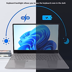 ciciglow 15.6in Laptop, 2K IPS Display Portable Laptop Computer 4 Cores 4 Threads CPU 12GB RAM 256GB ROM, for Win 10, 5000mAh Battery, with Backlit Keyboard (12+256G US Plug)
