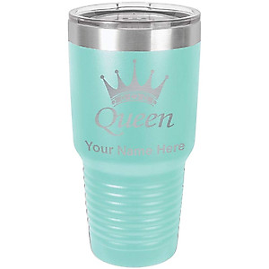 LaserGram 30oz Vacuum Insulated Tumbler Mug, Queen Crown, Personalized Engraving Included (Teal)