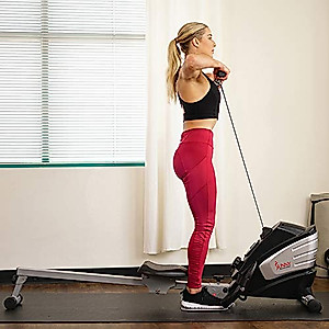 Sunny Health & Fitness Dual Function Magnetic Rowing Machine w/Digital Monitor, Multi-Exercise Step Plates, 275 LB Max Weight and Foldable - SF-RW5622 (Steel)
