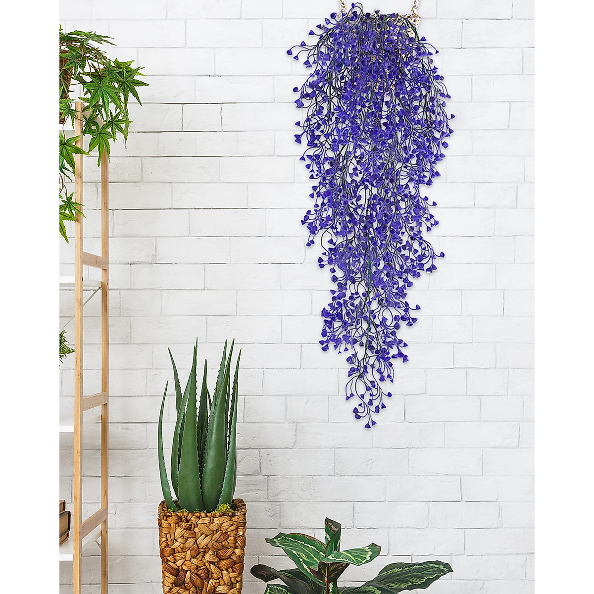 Omldggr 2 Pieces Artificial Hanging Vine Purple Fake Ivy Flower Hanging Willow Vine for Home Garden Office Wedding Decor (82cm)