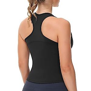 Women’s Racerback Workout Tank Tops with Built in Bra Sleeveless Running Yoga Shirts Slim Fit (Medium, Black)