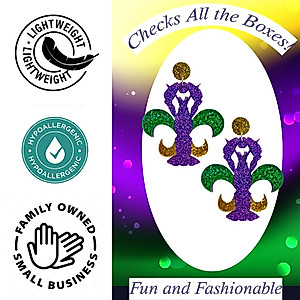 Cute Pair of Crawfish Fleur De Lis Earrings for Mardi Gras, Fat Tuesday, Mardi Gras Themed Parties and More. Cute Pair of Red, Yellow, and Green Mardi Gra Earrings for Parades, Acrylic, No Gemstone