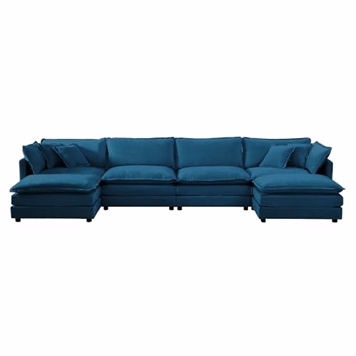 KIVENJAJA Oversized U-Shaped Modular Sectional Sofa, Modern Chenille 4-Seater Deep Seat Cloud Couch with 2 Ottomans/Chaises & 6 Pillows for Living Room Office, 146.5”W, Blue