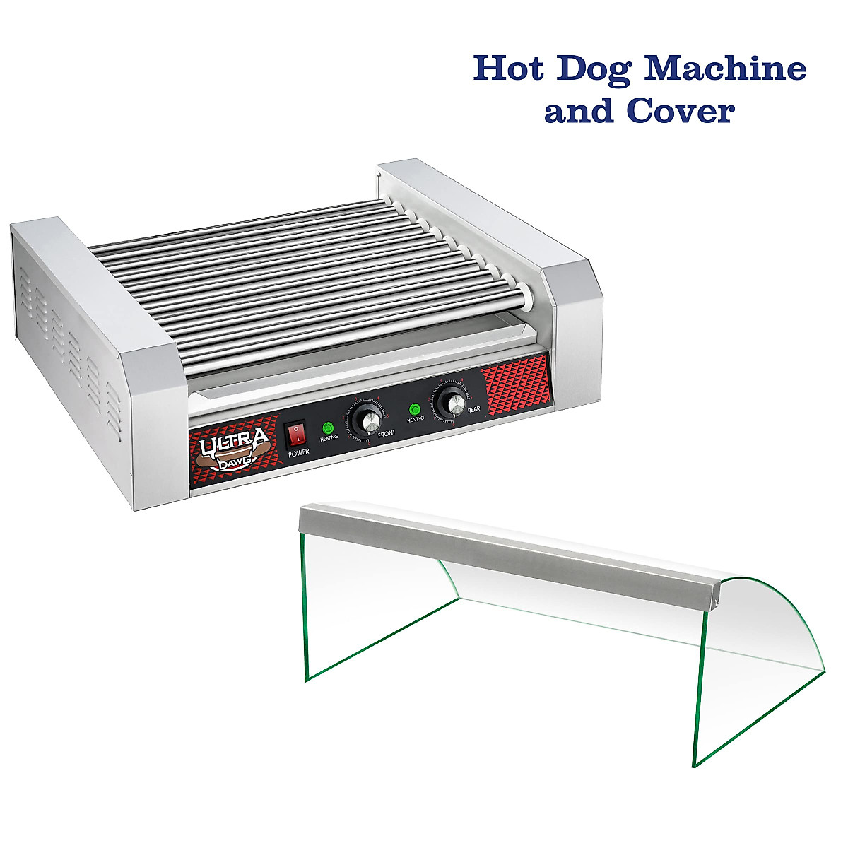 11 Roller Hot Dog Machine with Tempered Glass Cover – Countertop Hot Dog Roller Makes Up to 30 Hotdogs, Brats, or Sausages by Great Northern Popcorn