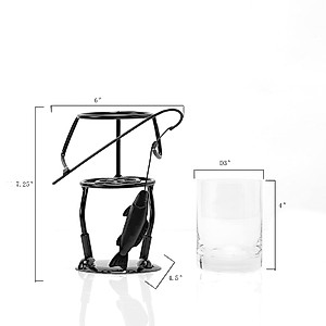Fisherman Fishing Whiskey, Wine & Water Glass - Glass & Metal Cup Holder- Hook & Line Whiskey, Scotch, Liquor Cup Holder, Holds Cup, Great Gift for Fishing Enthusiasts, Boaters, Fathers, Sons