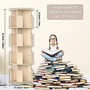 Cuguords Rotating Bookshelf Tower, 360 Display Spinning Bookshelf, 4 Tier Revolving Bookcase for Kids&Adults, Rotating Bookcase for Bedroom, Living Room, Study Room, Corner Bookshelf for Small Space