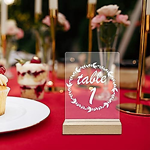 ZYP 5 x 7 Acrylic Sign with Wood Stands, Blank Acrylic Signs with Base, Acrylic Sheet Holder Stand Wood for Wedding Table Number Holder, Table Display Stand Signs for Party Events, Office