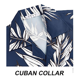 APTRO Men's Hawaiian Shirt Short Sleeve Tropical Vacation Button Down Beach Floral Palm Shirts #024 Navy L