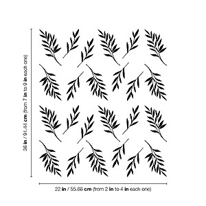 Set of 24 Vinyl Wall Art Decal - Palm Leaves Pattern - from 9" x 4" Each - Minimal Adhesive Sticker Nature Green Design for Home Bedroom Living Room Classroom Office Coffee Shop Store Decor (Black)