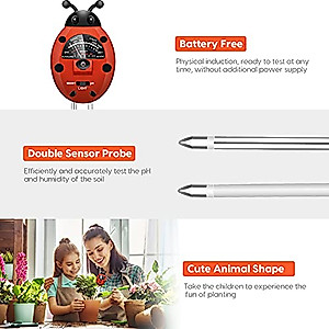 UNIWA Soil pH Meter, 3-in-1 Soil Tester Kit with Plant Moisture, Light and pH Tester, Soil pH Meter for Garden, Farm, Lawn, Indoor and Outdoor (No Battery Needed), Colorful Ladybug Shape