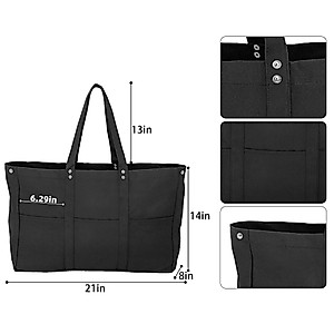 LLYLIU Large Canvas Tote Bag with 9 Pockets Extra Big Shopping Beach Travel Reusable Plain Solid Grocery Bags 21"x8"x14"
