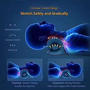 Neck Stretcher for Neck Pain Relief, Heated Cervical Traction Device Pillow with Graphene Heating Pad, Neck and Shoulder Relaxer for TMJ Pain Relief and Cervical Spine Alignment (Dark Blue)