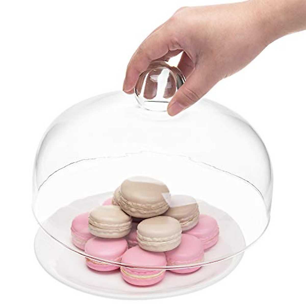 MyGift 8.7 Inch Round Glass Cake Dome Cover, Pastry Display Cloche with Knob Handle, Cake Stand Lid