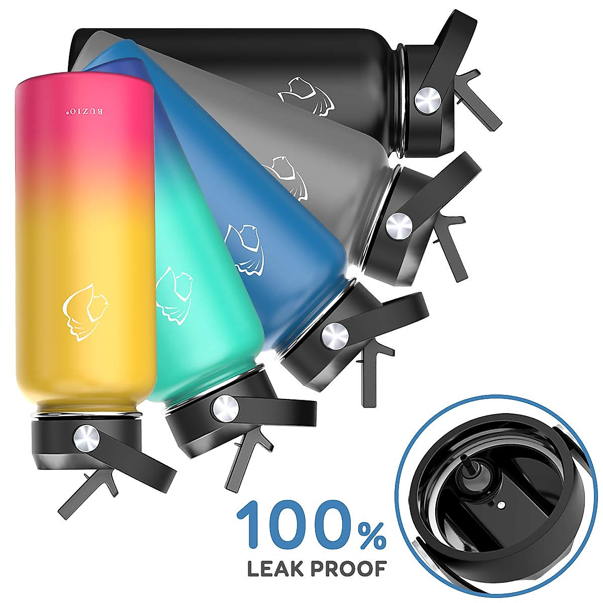 BUZIO Vacuum Insulated Stainless Steel Water Bottle with BUZIO Straw Lid and Boot, BPA Free Double Wall Water Flask, Cold for 48 Hrs Hot for 24 Hrs Simple Thermo Canteen Mug