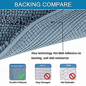 Bath Rugs for Bathroom Non Slip Bath Mats Extra Thick Chenille Striped Rug 20" x 32" Absorbent Non Skid Fluffy Soft Shaggy Washable Dry Fast Plush Mat for Indoor, Bath Room, Tub - Stone Blue