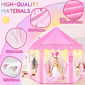 EVOIONOS Princess Tent for Girls, Kids Play Tent with LED Star Lights, Castle Playhouse for Children Indoor Outdoor Games, 55X53 inches, Pink