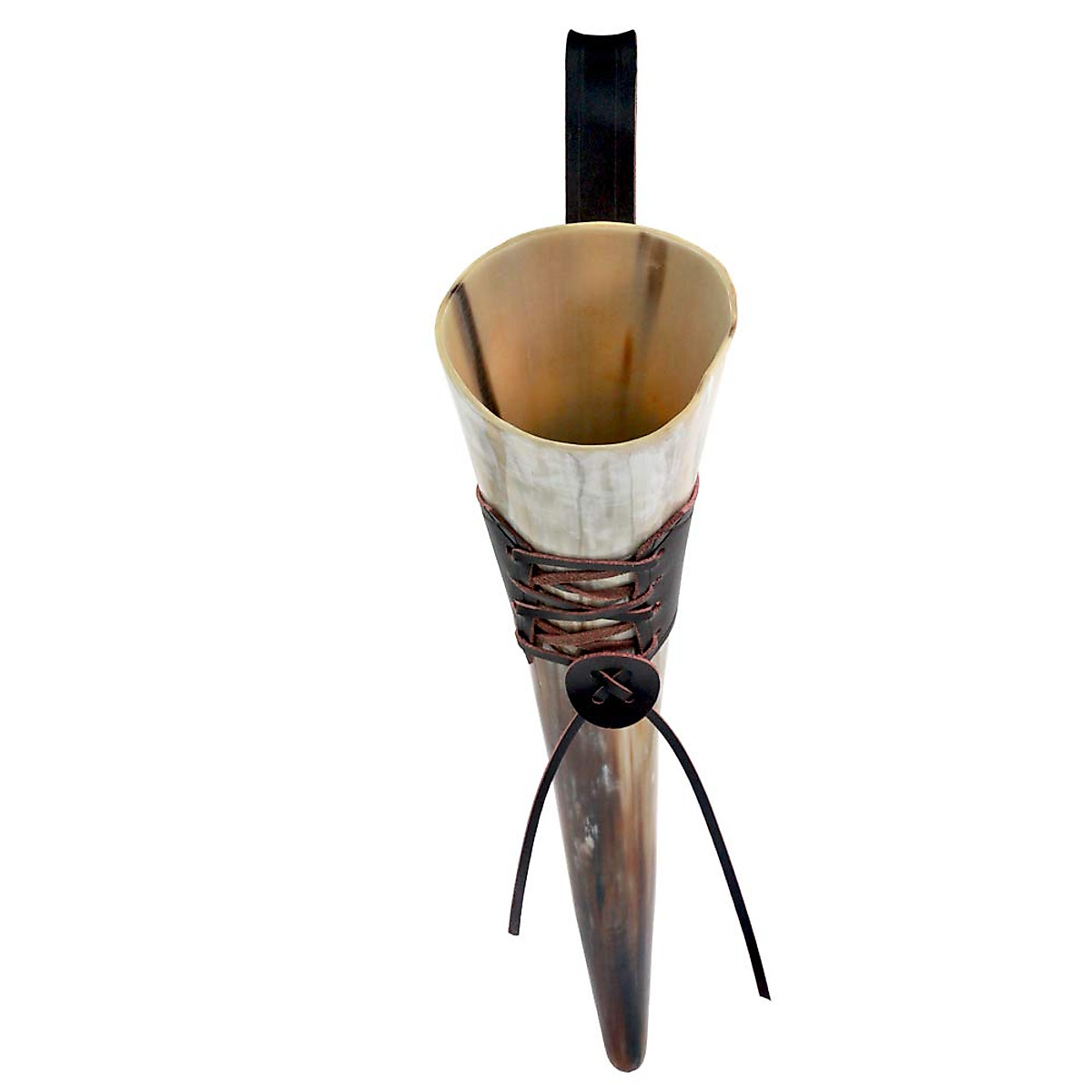 HONGLAYS Viking Horn Mugs-Handmade Home Real Viking Drinking Horn with Leather Straps Beer Wine Goblet Chalice Tankard Ox Horn Beaker Vessels (With Leather Straps)