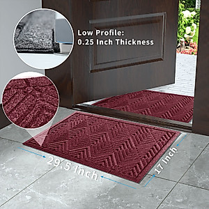 Yimobra Door Mat Outdoor Entrance with Water Freeing Port, Heavy Duty Non Slip Front Doormat Outdoor Indoor for Home Entranway, Patio Entrance Mats, Natural Rubber Backing, 29.5 x 17 Inch, Wine Red