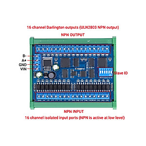 16 Input 16 Output Expansion Board RS485 16 Channel Remote Control Switch Module PLC IO Module DC 6.5‑30V for Smart Home(with Shell)