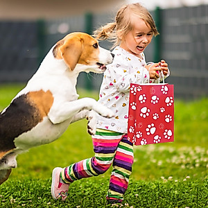 Capoda 24 Pcs Dog Print Bags with Handle Paw 8.7 x 6.3 x 3.2 Inch Paper Gift Bags Red Green Yellow Blue Cat Paw Candy Bags Puppy Dog Shopping Bags Bulk for Dog Cat Birthday Pet Party Favor Supplies