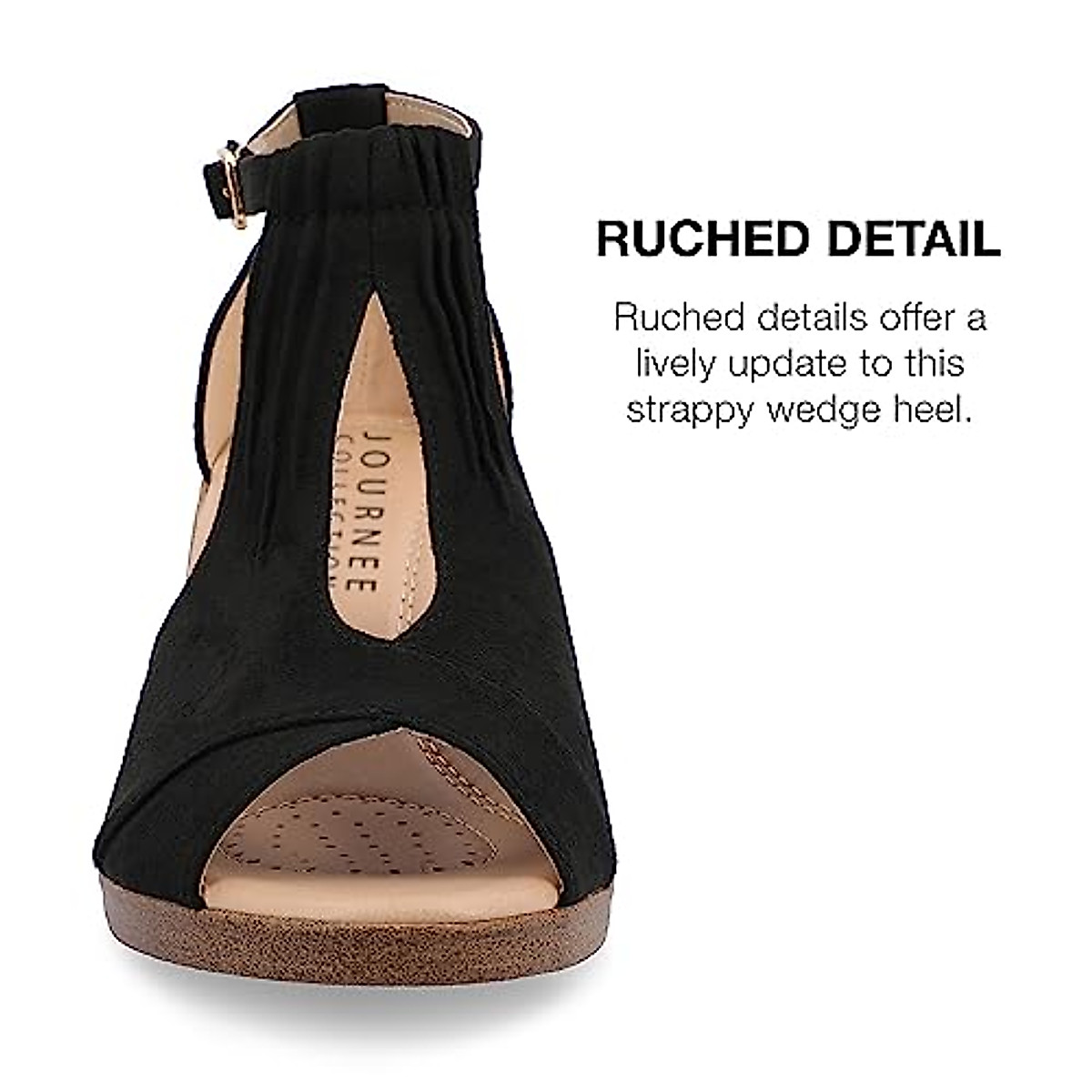 Journee Collection Womens Comfort Sole Ankle Strap Wedges Black, 8.5 Regular US