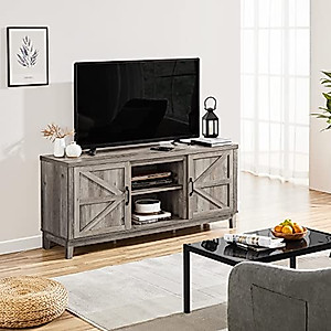 Yaheetech Farmhouse TV Stand for 65 Inch TV, Wood Entertainment Center Suitable for a 18'' Electric Fireplace Insert (not Included), Large Storage Cabinet with Double Barn Doors, 58inch, Gray