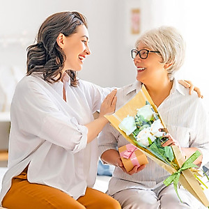 VOCAON 50PCS Flower Bouquet Wrapping Paper with Ribbon, Kraft Packing Sleeves for Bouquets Clear Floral Wrapping Bags Bulk for Graduation Anniversary Wedding Birthday Gift 17.9x9.8x3.9 Inches