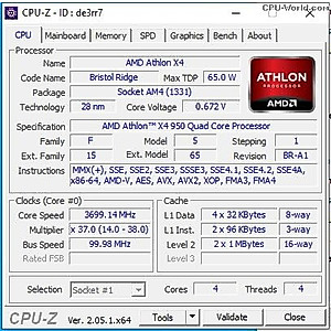 AMD Athlon X4 950 CPU 4-Core 4-Thread Desktop Processor 3.5 GHz 2M 65W Socket AM4