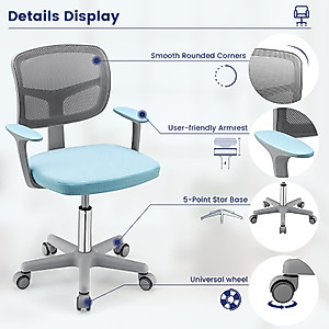 Giantex Kids Desk Chair, Height Adjustable Children Swivel Computer Chair with Y-Shaped Lumbar Support & Universal Casters, Mesh Kids Task Chair for Study, Boys Girls Aged 4-13, Blue