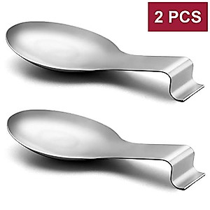 Spoon Rest Set of 2, E-far Stainless Steel Spoon Ladle Holder Spatula Rest for Kitchen Stove Top, Large Size & Dishwasher Safe