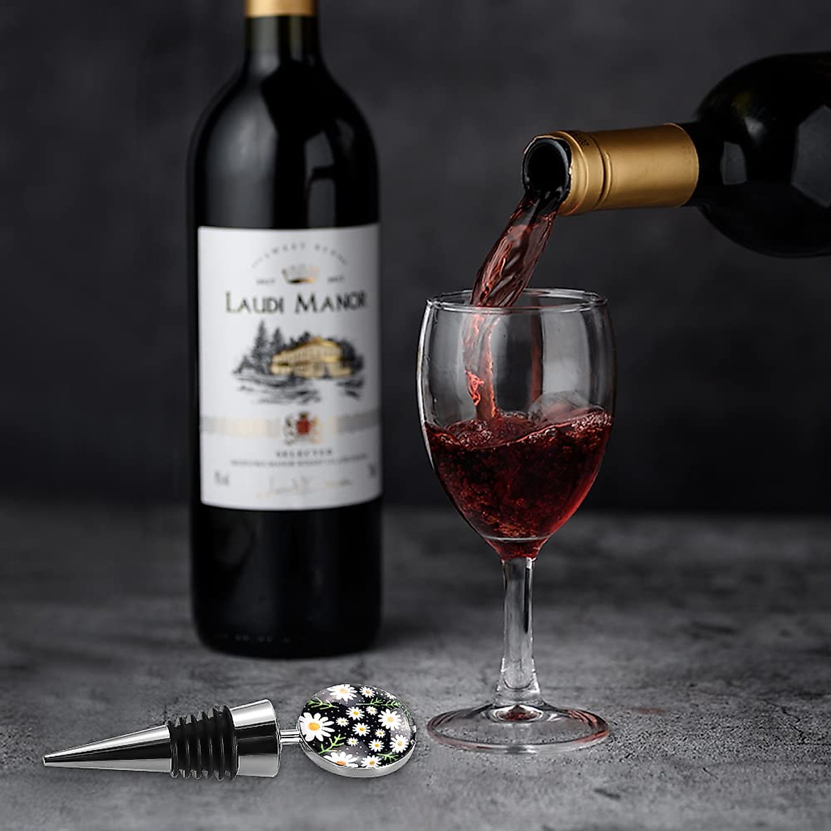 Ohok Wine Stoppers for Bottles,3 Pcs Stainless Steel Wine Stoppers with Decorative Glass for Wine Collection Red Wine Champagne Beer Saver Sealer (Flowers B)