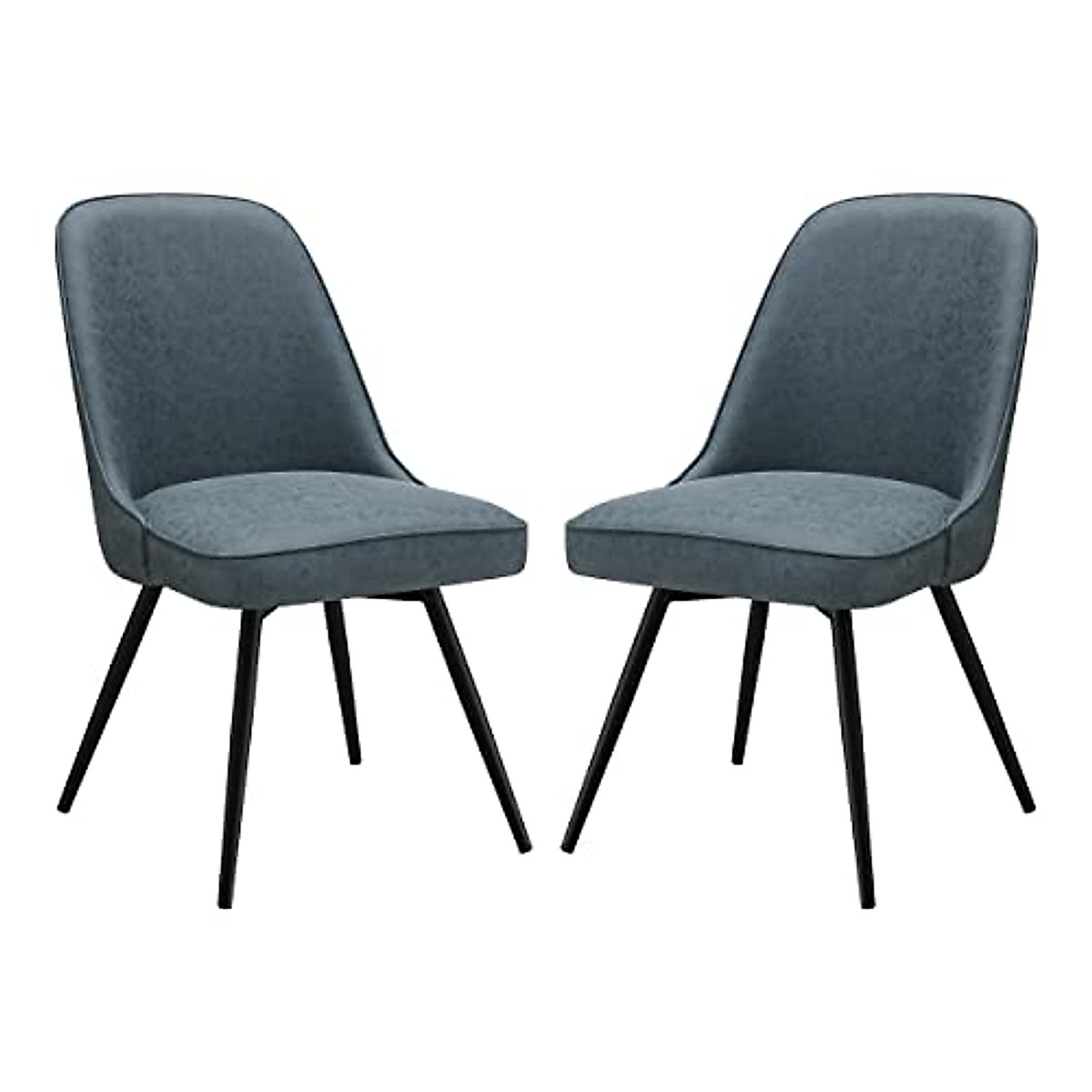 OSP Home Furnishings Penton Swivel Chair with Padded Seat and Black Legs 2-Pack for Dining or Home Office Use, Navy Blue Faux Leather