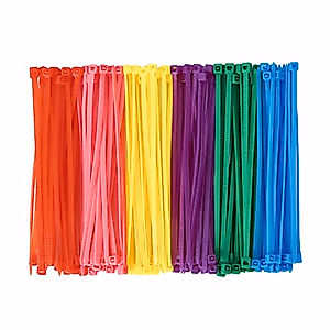 600pcs (100 per color) Small Colored Zip Ties 4 Inch Multi-Color Zip Wire Tie for Deco Mesh Wreath Supplies, Colorful Plastic Ties Yellow, Blue, Red, Green, Pink, Purple Zip Ties