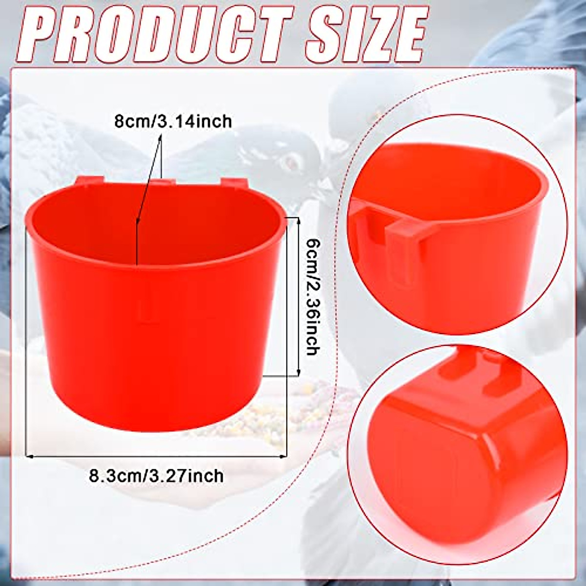 50 Pieces Cage Cups Plastic Hanging Bird Feeding Cups Universal Cage Cups Birds Feeders Seed Bowl Chicken Feeding Watering Dish with Hooks for Pet Pigeon Parrot Parakeet Poultry (Red)