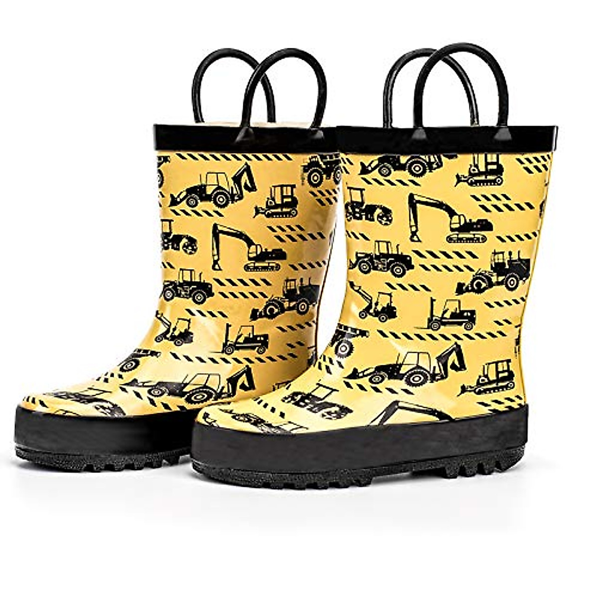 ADAMUMU Toddler Kids Rain Boots Childrens Waterproof Rubber Shoes with Easy-On Handles Lightweight in Cartoon Patterns for Boys & Girls A-Yellow