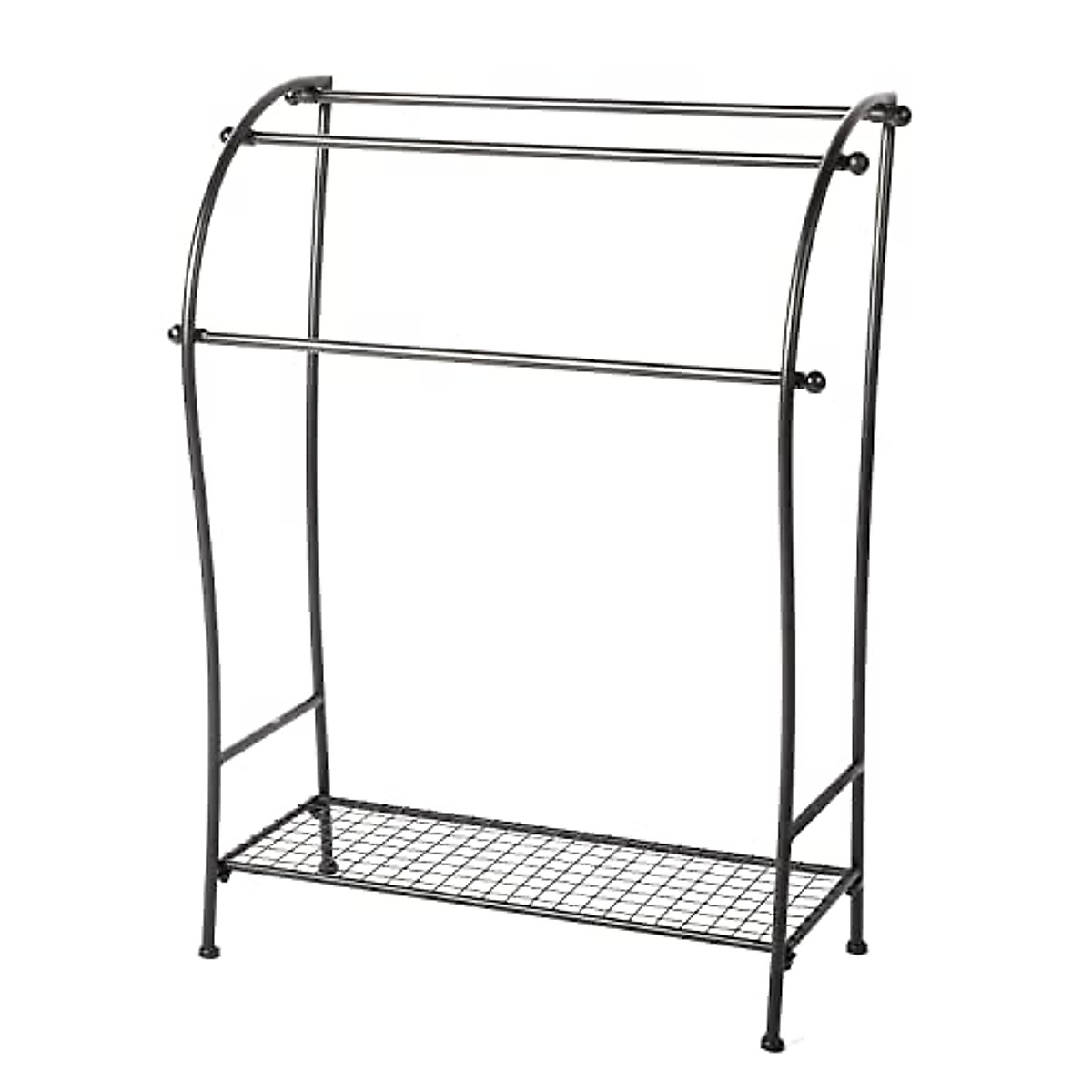 MYOYAY Freestanding Towel Rack with Storage Shelf 3-Tier Bathroom Towel Bar Rack Metal Quilt Rack Stand and Display Rack for Bathroom Bedroom Laundry Room