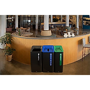 Rubbermaid Commercial Products Sustain Mixed Recycling Trash Can, 23-Gallon, Blue, Indoor/Outdoor Garbage Bin with Nested Lid for Office/Mall/School/Stadium