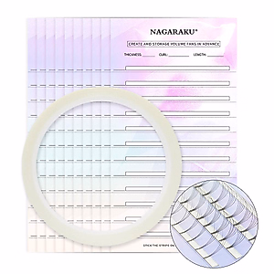 NAGARAKU Eyelash Extension Storage Card Premade Fans Volume Lash Storage 2mm Sticky Strip False Eyelashes Paper Card (20 Sheets with 1 Roll Tape)
