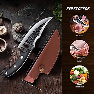 DRGSKL Camping Cleaver Knife Set - Hand Forged Viking Knife with Leather Sheath and Hand Forged Meat Cleaver Knife with Gift Box