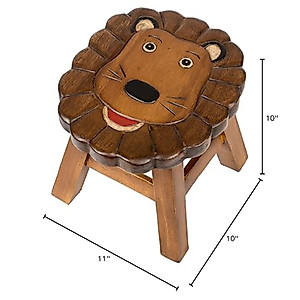 Sea Island Imports, Inc. Lion Hand-Carved Acacia Hardwood 11 inch Decorative Animal Foot Rest Step Stool
