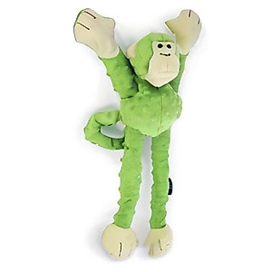 goDog Crazy Tugs Monkeys with Chew Guard Tough Plush Dog Toy, Green, Large