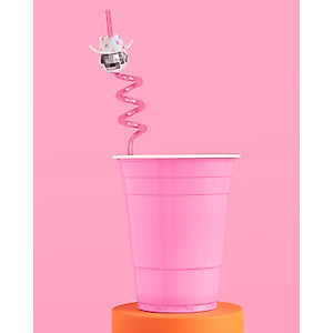 xo, Fetti Disco Cowgirl Pink Reusable Straw Set - 12 pc | Last Disco Bachelorette Decorations, Rodeo Birthday Party Supplies,Space Cowboy Favors