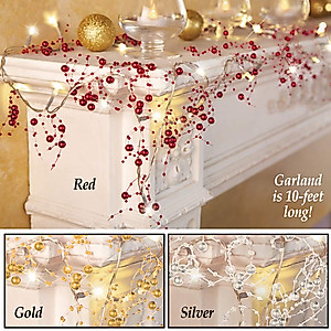Collections Etc Indoor Christmas Decorations, Festive Lighted Berry Beaded Garland Gold- 120" L