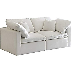 Meridian Furniture Plush Collection Contemporary Down Filled Comfort Overstuffed Velvet Upholstered Modular Sofa, Seating for 1, Cream