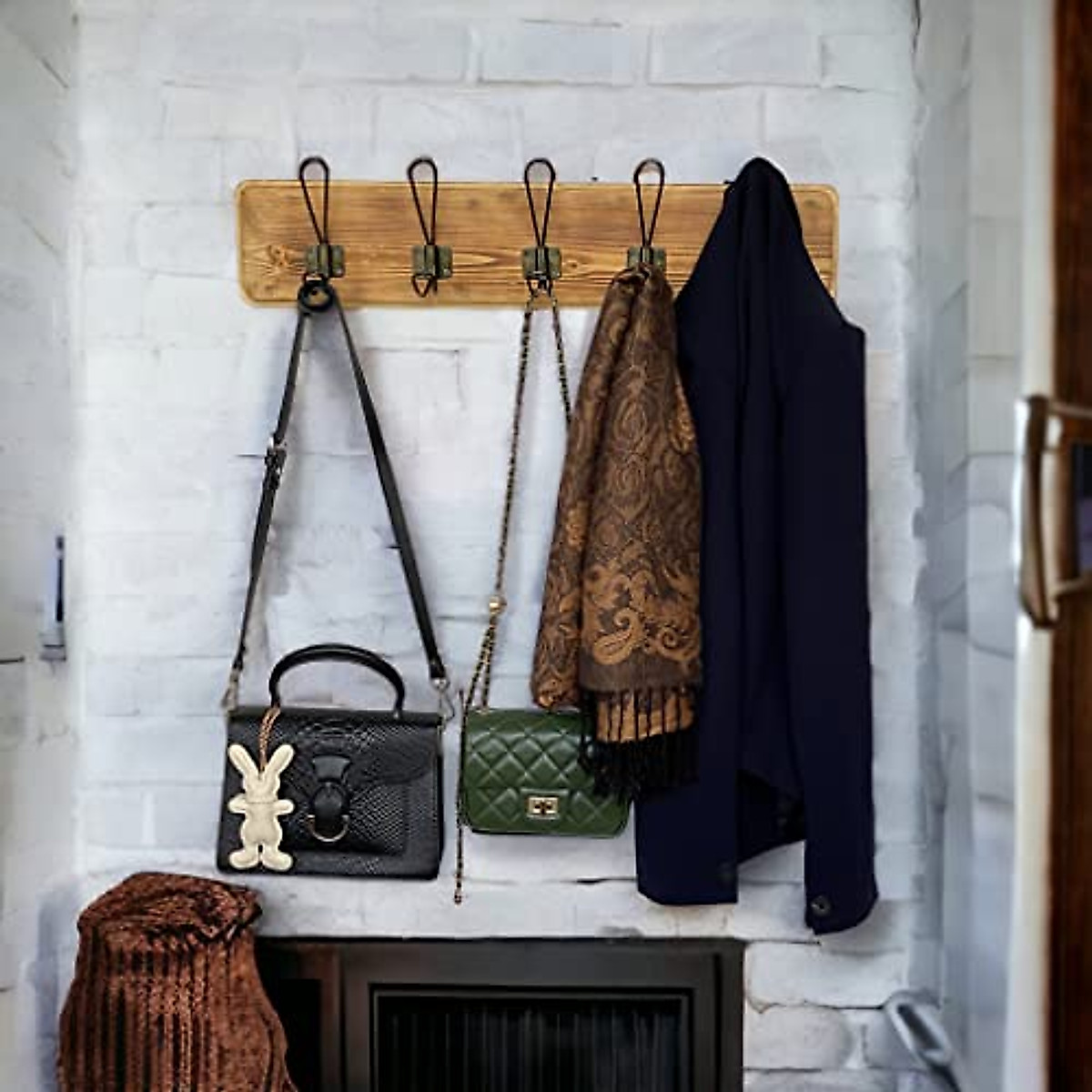 WRIGHTMART 24” Wooden Wall-Mount Coat Rack, Rustic Reclaimed Pine with 5 Storage Hooks, Farmhouse Design for Jackets, Hats, Scarves, Umbrellas, Bags, Keys, Leashes, Towel, Entryway, Bedroom, Bathroom