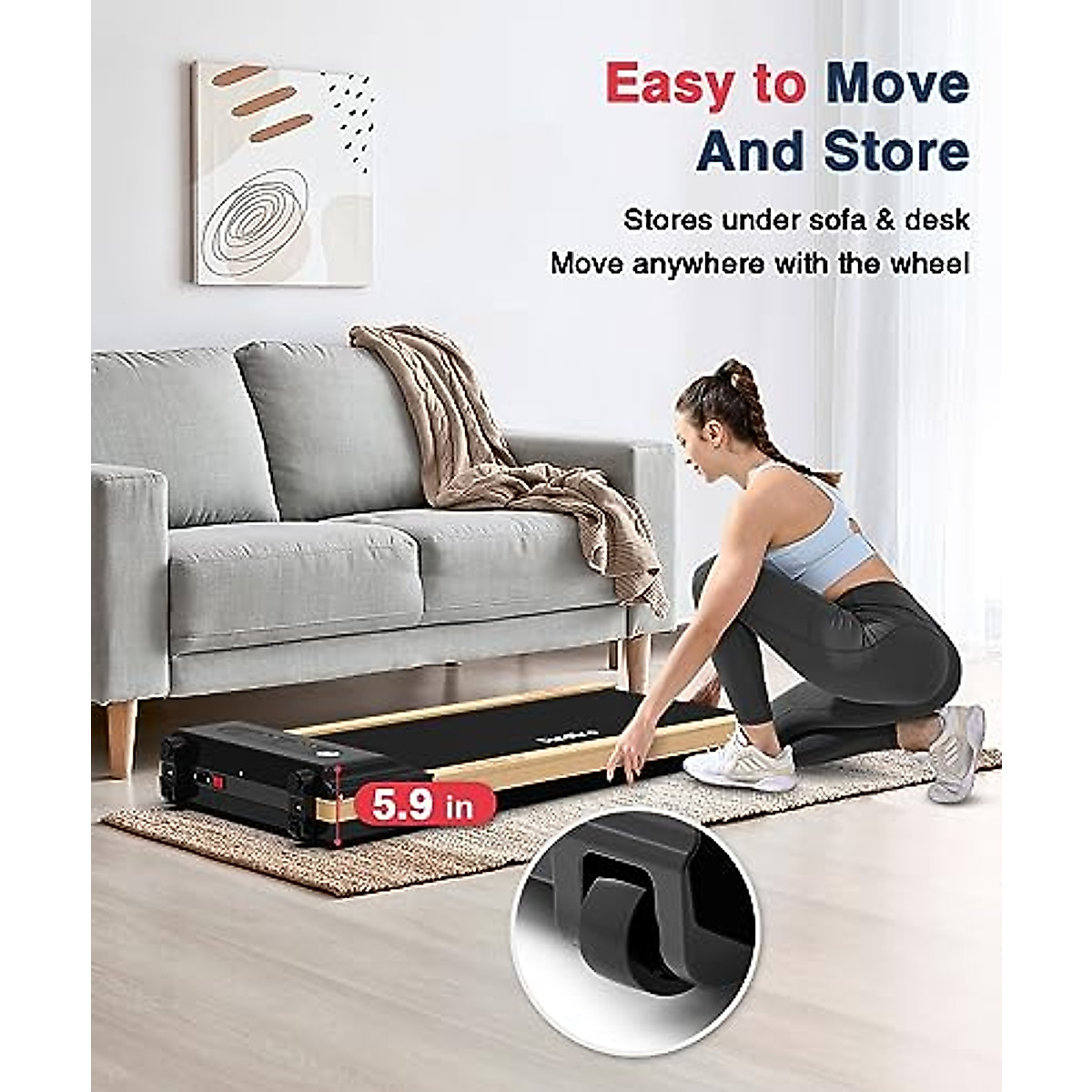 Redliro Walking Pad Treadmill Under Desk, Wood 300 lb Capacity Sports Equipment with Remote Control LED Display, Compact Portable Walking Machine for Office & Home Use (Natural Wood)